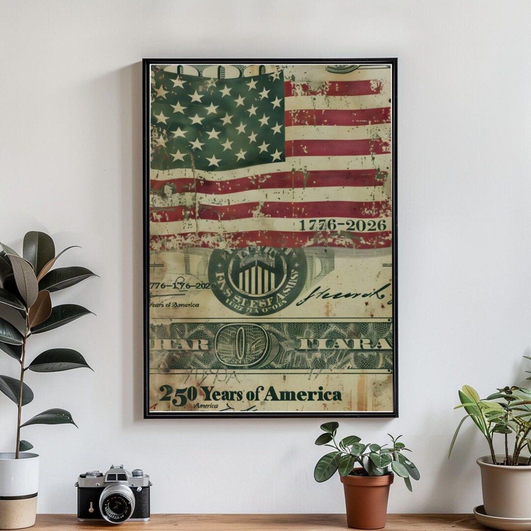 100 Dollar Bill Retro Style USA Flag Poster, Wall Decor Vintage 250 ...