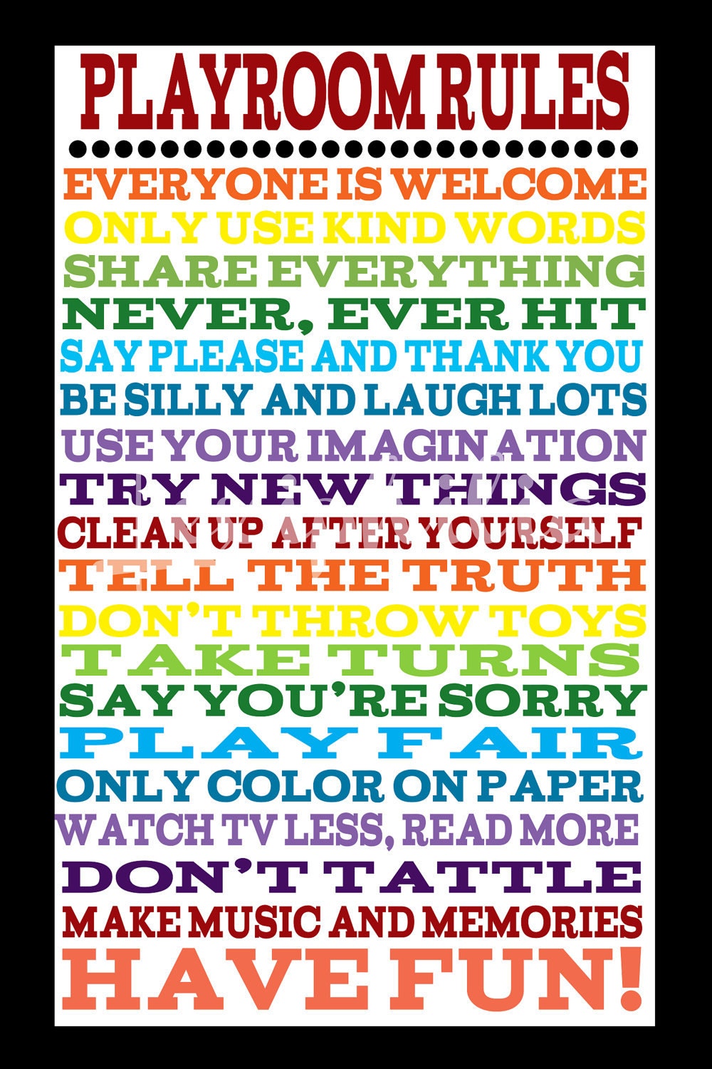 Playroom Rules Poster - Rainbow Art - Kid Decor - Kid Print - Wall ...