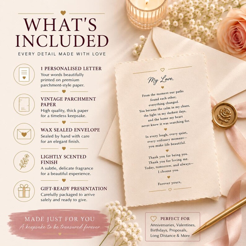 Personalised Love Letter Keepsake | Wax Sealed Parchment Poem ...