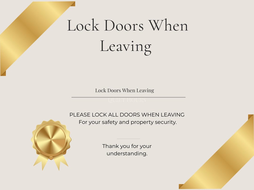 Lock Doors When Leaving Sign Template | Airbnb Security Reminder ...