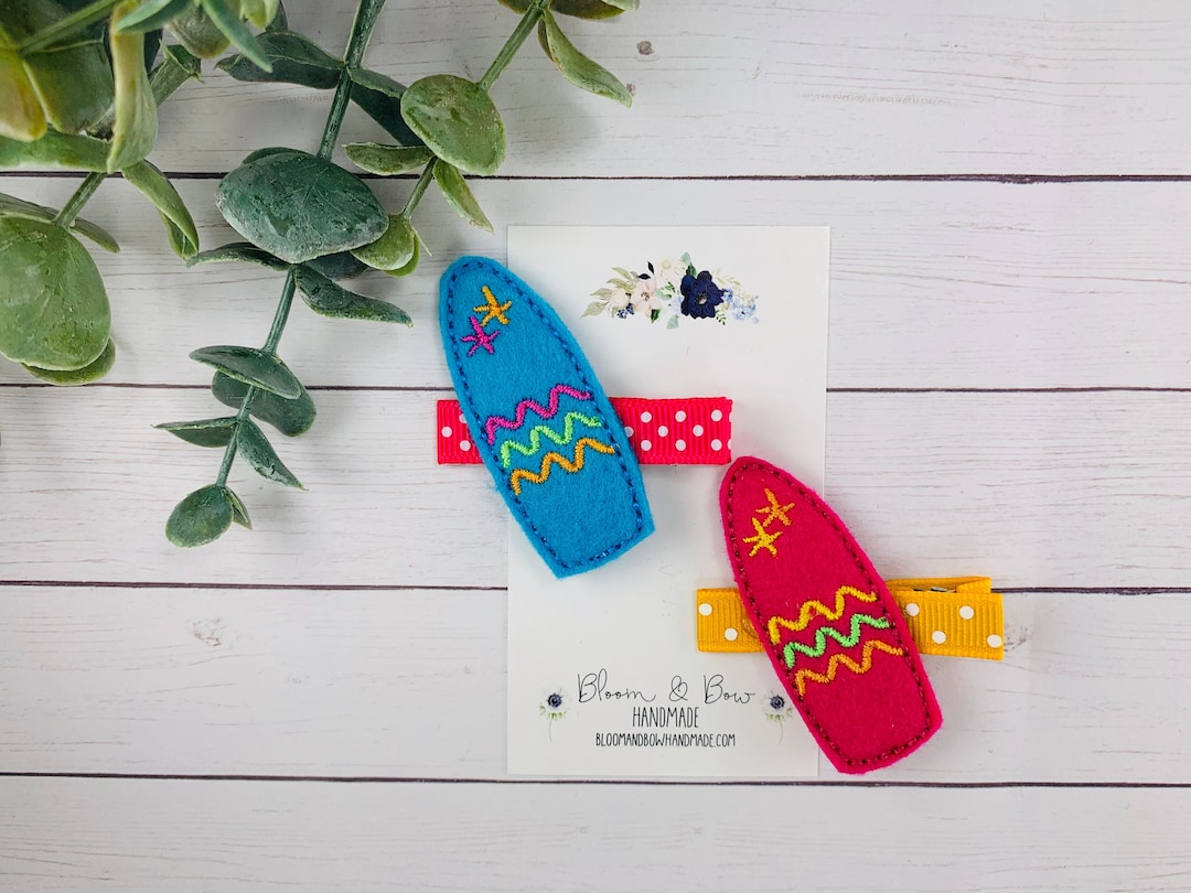 Surfboard Felt, Embroidered, You Choose Hair Clip, Badge Reel, ID ...