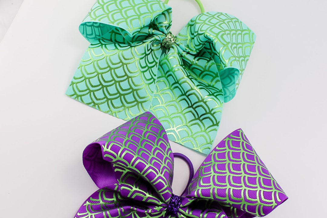 Mermaid Scales Cheer Bow | Purple & Aqua Grosgrain Ribbon - Etsy