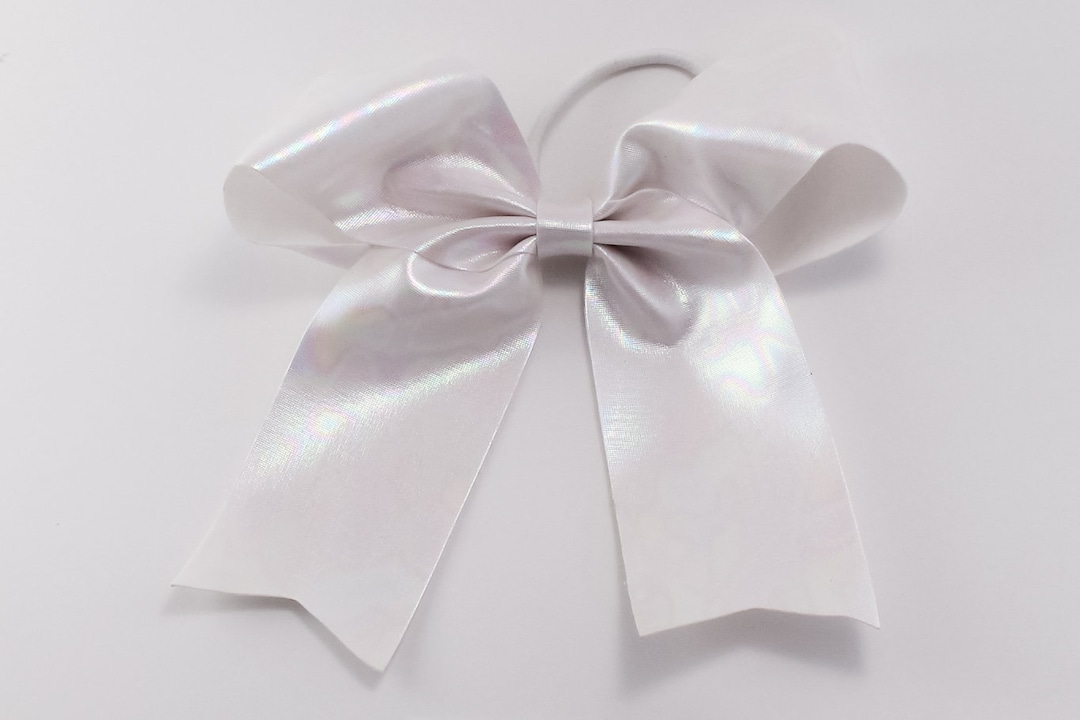 White Iridescent Cheer Bow | Large Bow for Ponytail | White Iridescent ...