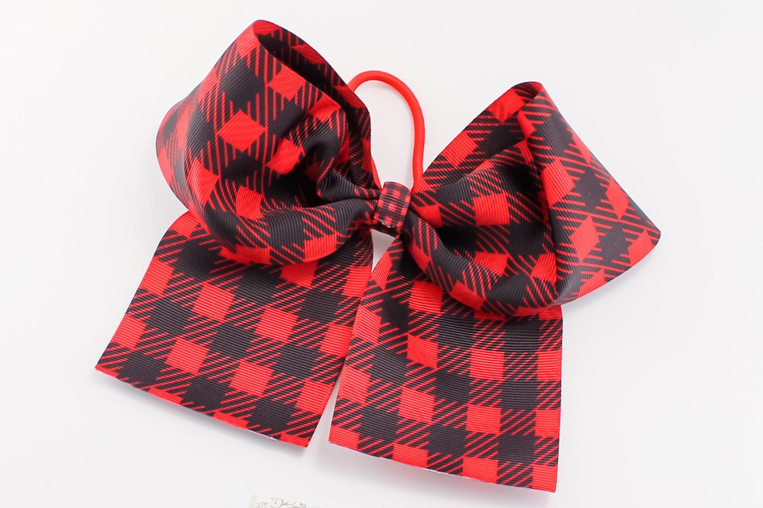 Buffalo Plaid Cheer Bow | Large Bow for Ponytail | Red and Black Hair ...