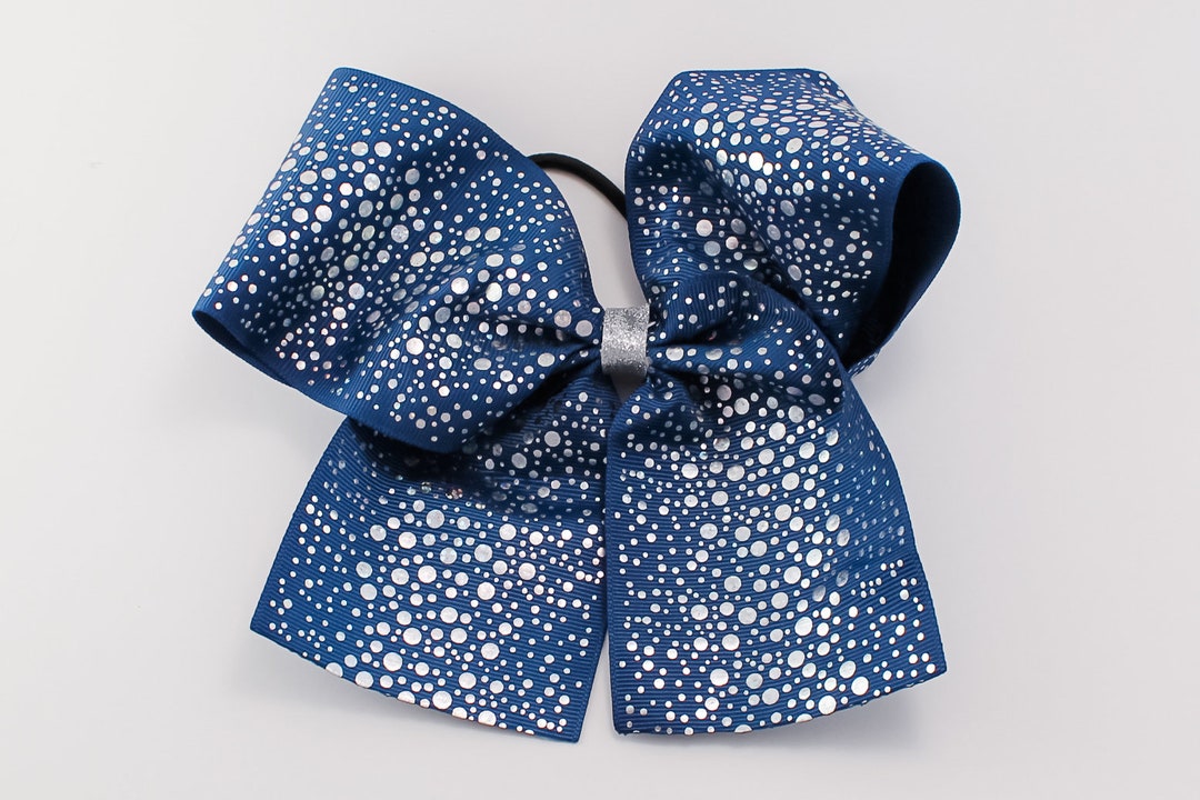 Navy Blue and Silver Cheer Bow | Large Bow for Ponytail | Navy Blue ...