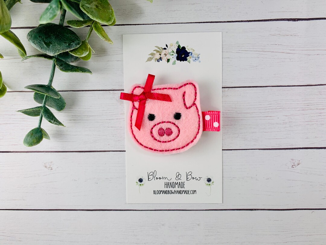 Pig Hair Clip, Piggie Hair Bow Barrette, Farm Animal Clippie, Pig ...