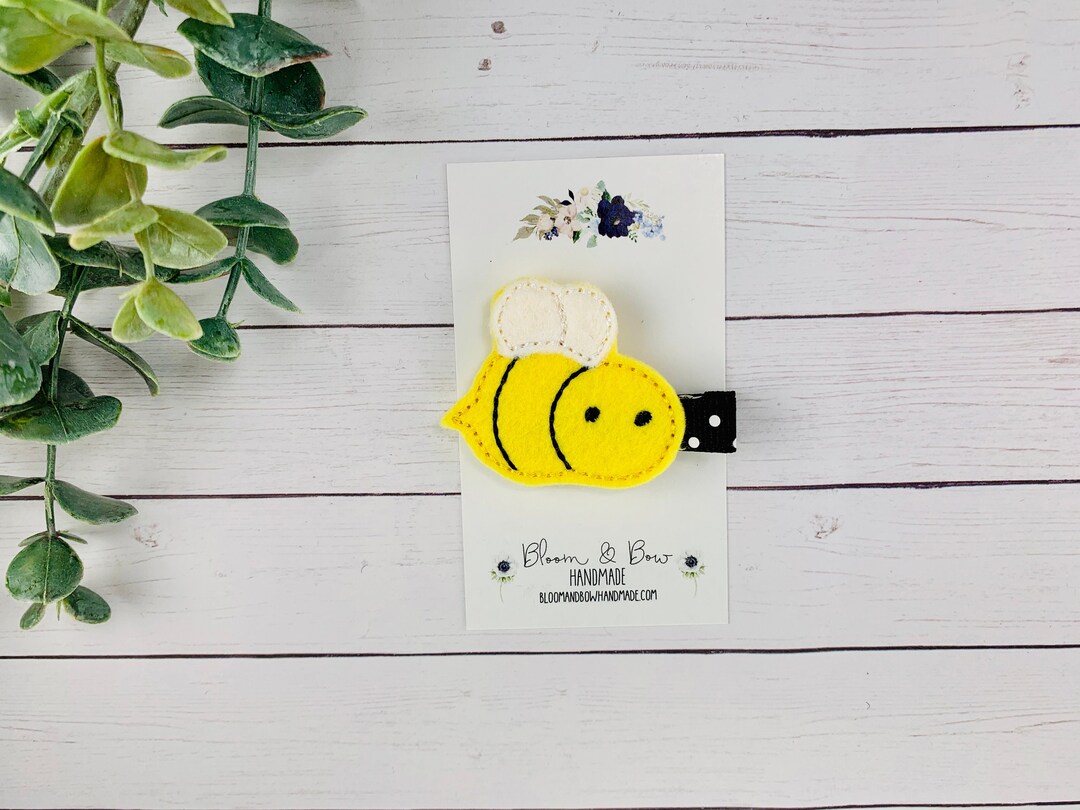 Bee Hair Clip | Bee Hair Bow | Embroidered Felt Barrette - Etsy