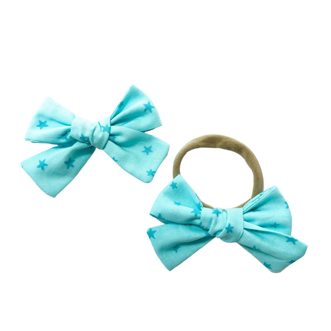 Aqua Blue Star Fabric Hair Bow – Baby Headband or Scrunchie - Etsy