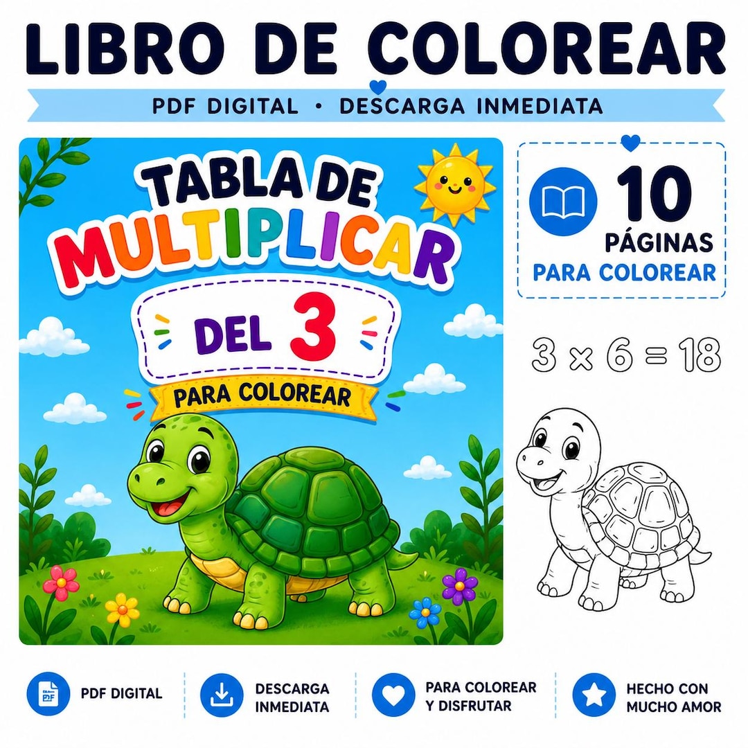 Multiplication Table of 3 to Color PDF for Children 3-8 Years Old, 10 ...