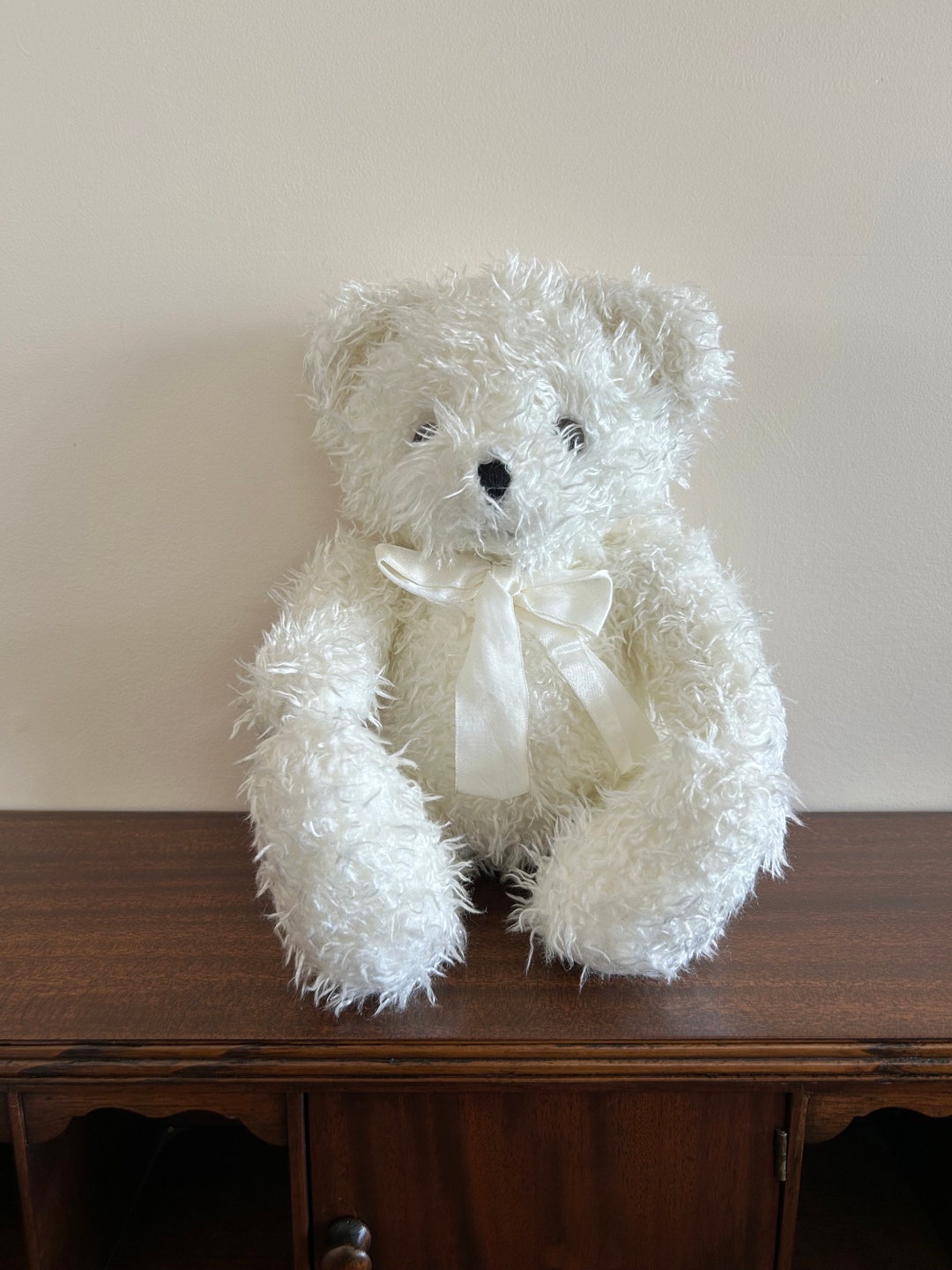 Bear White or Pink Frizzy 11” Plush Seated Toy at Velmasvintagetoys - Etsy