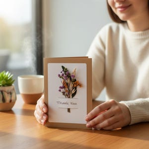 Dried Flower Thank You Card, Handmade Botanical Greeting Card - Etsy