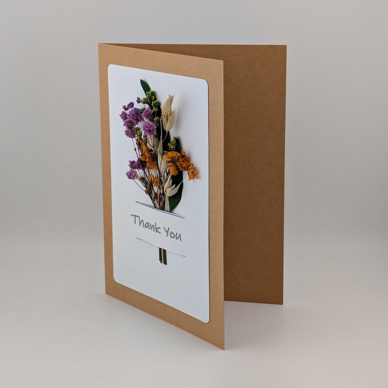Dried Flower Thank You Card, Handmade Botanical Greeting Card - Etsy
