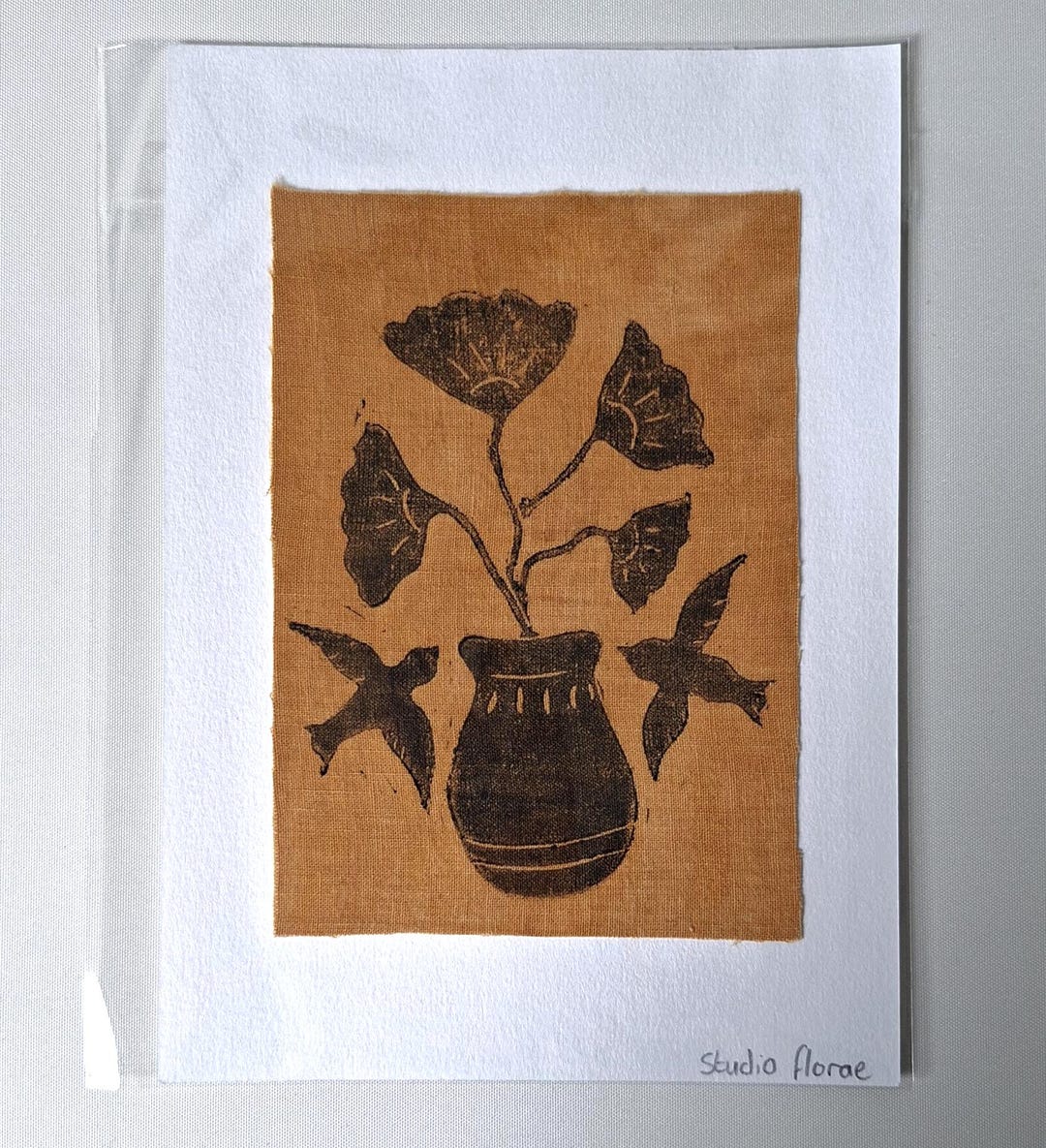 Fabric Lino Print A5 Vase and Flowers - Yellow/mustard - Etsy UK