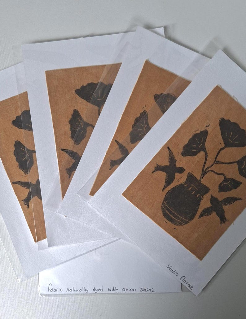 Fabric Lino Print A5 Vase and Flowers - Yellow/mustard - Etsy UK