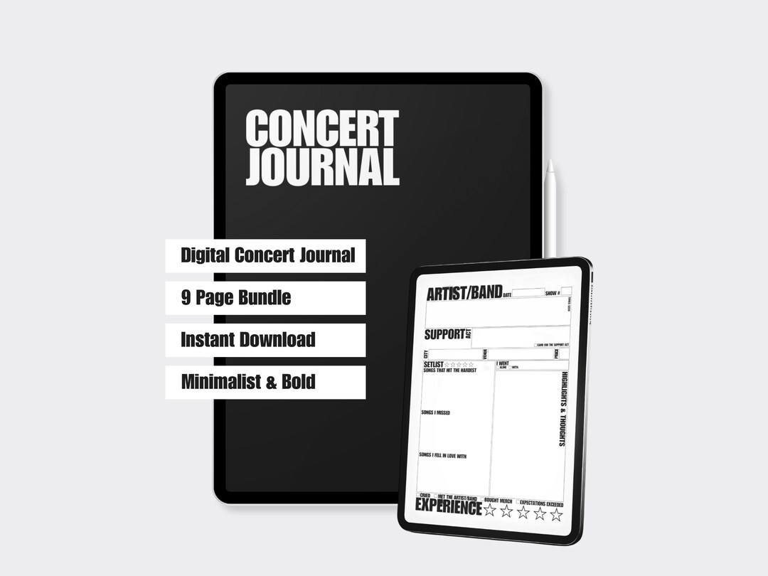 Minimalist Concert Journal Bundle | Digital Diary | Concert Review ...