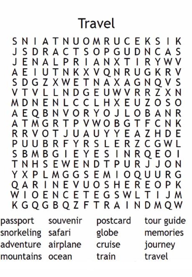 Travel Themed Printable Words Games, Printable Words Games for Travel ...