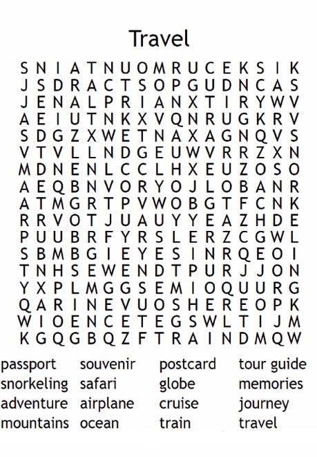 Travel Themed Printable Words Games, Printable Words Games for Travel ...
