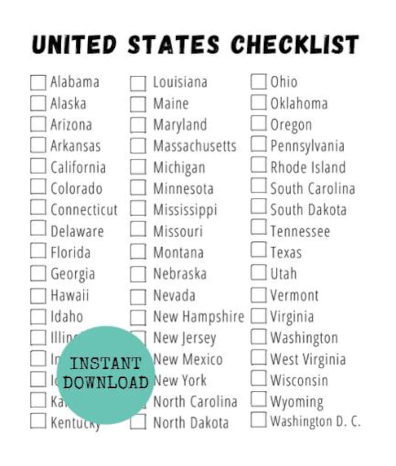 United States Printable Checklist | US Bucketlist | Keep Track of ...