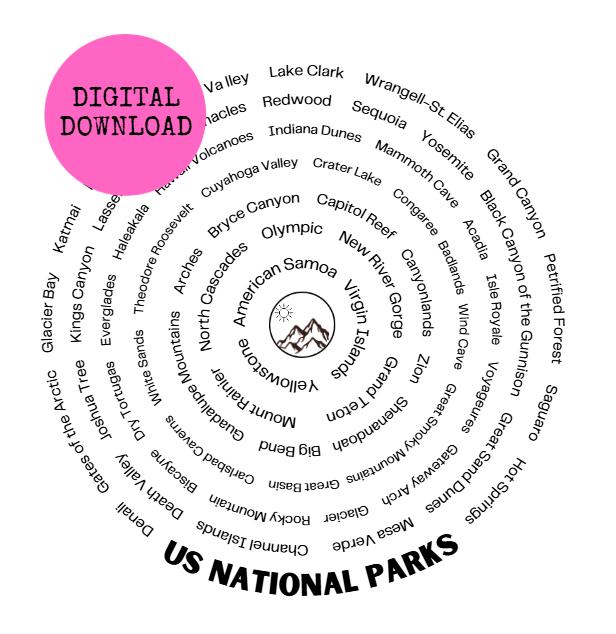 United States National Parks Printable US Bucketlist National Park Wall ...