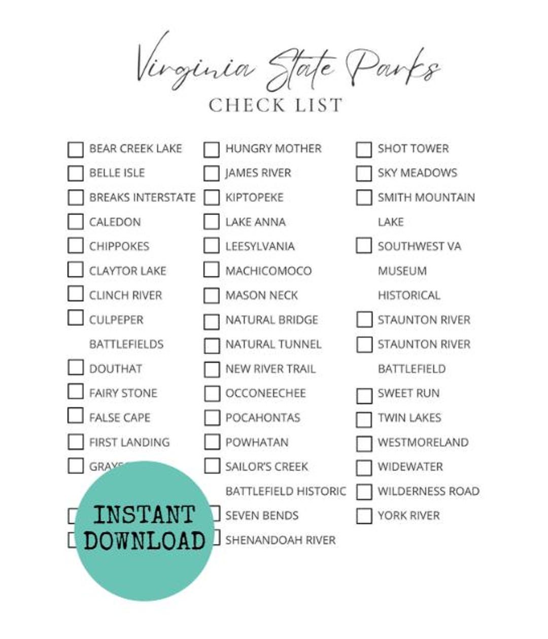 Virginia State Park Checklist, Virginia Bucket List, Travel Checklist ...