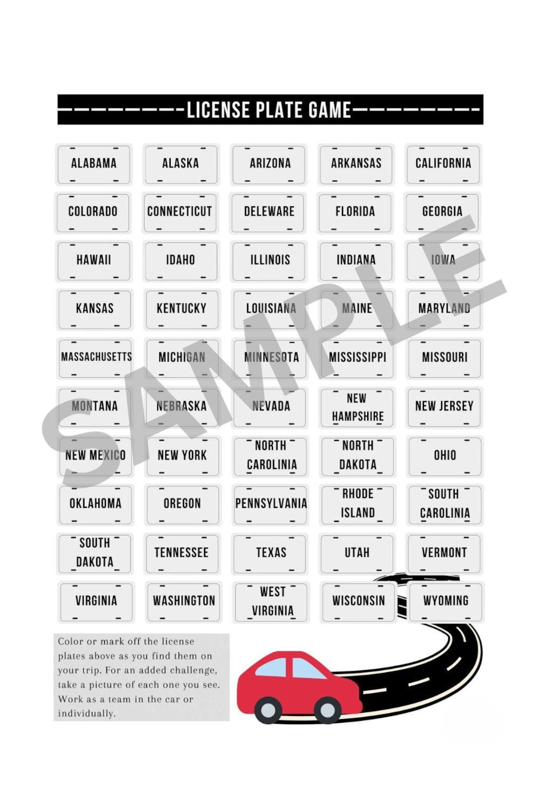 License Plate Game, PRINTABLE Digital Download, Travel Game for Kids ...