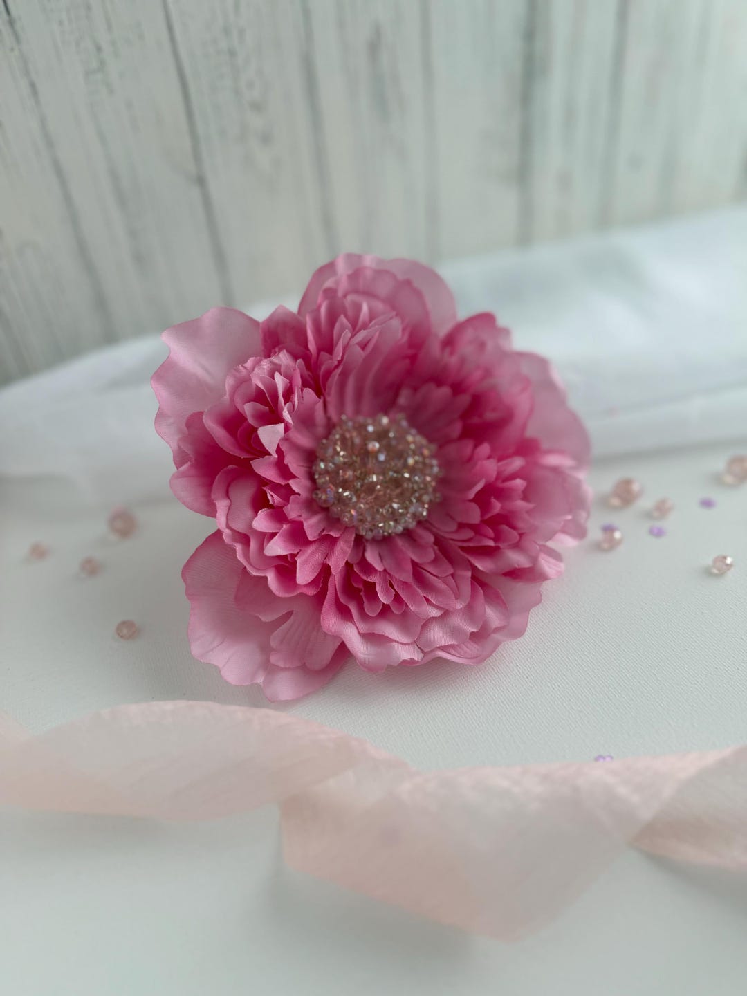 Handmade Pink Flower Brooch With Glass Crytsals - Etsy