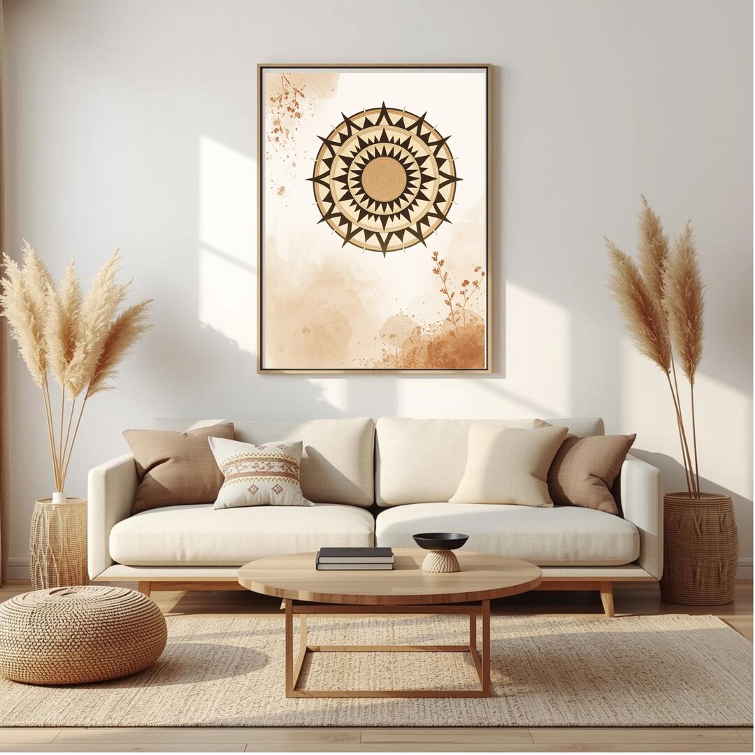 Boho Sun Printable Wall Art, Neutral Beige Desert Poster (digital ...