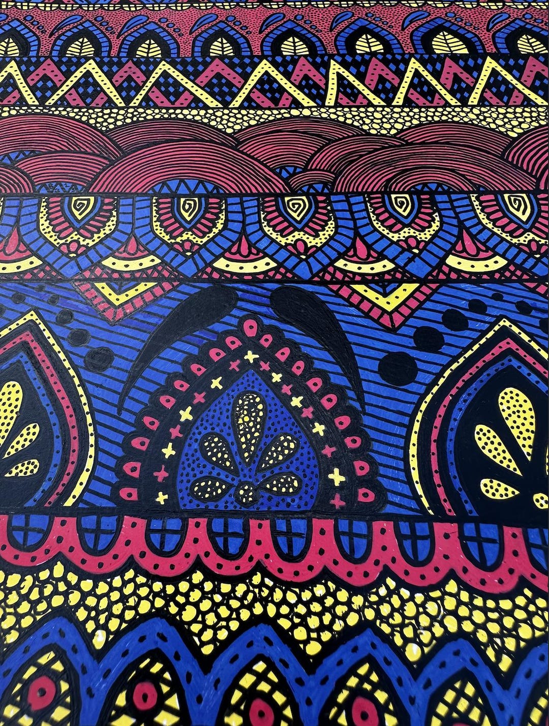 Fault Lines - Original 9x12 Mandala Artwork - Bold Red Blue Yellow ...