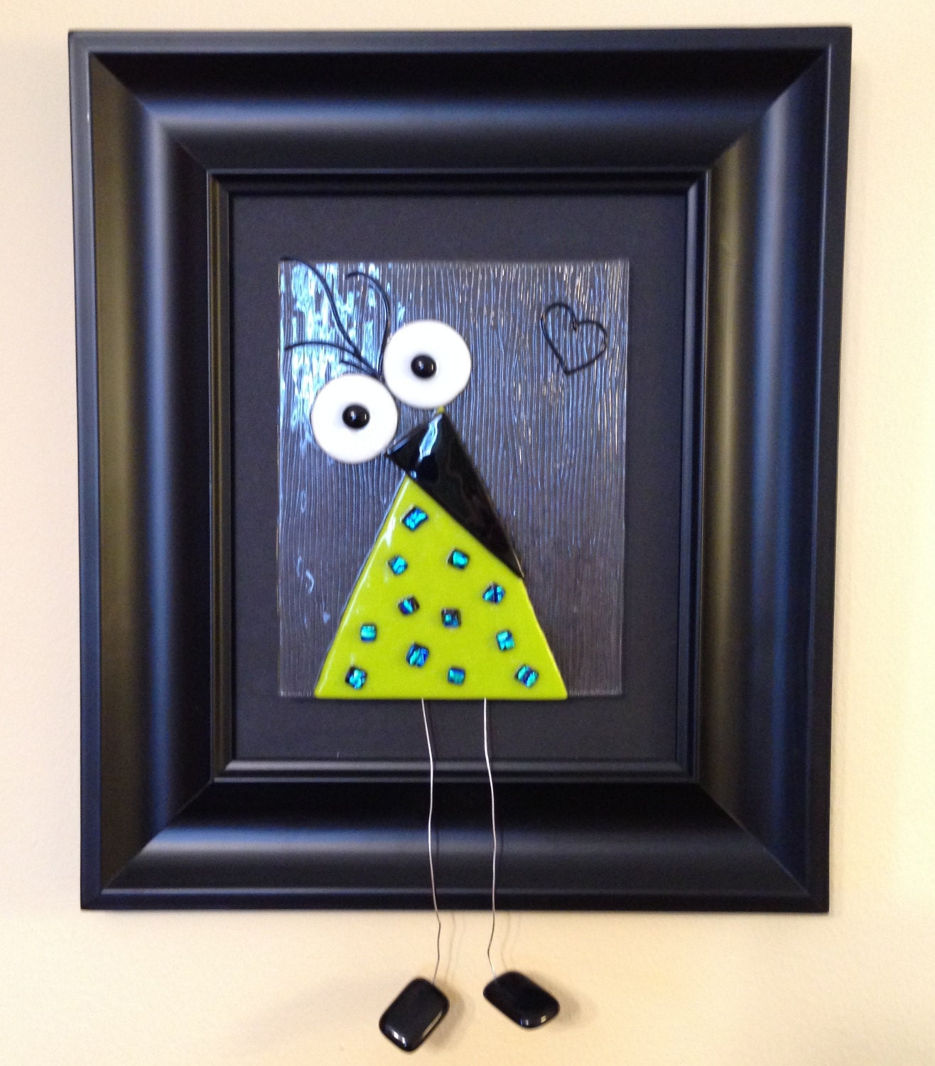 Fun Lime Green Gooney Bird in a Frame With Little Hangy-down Legs ...