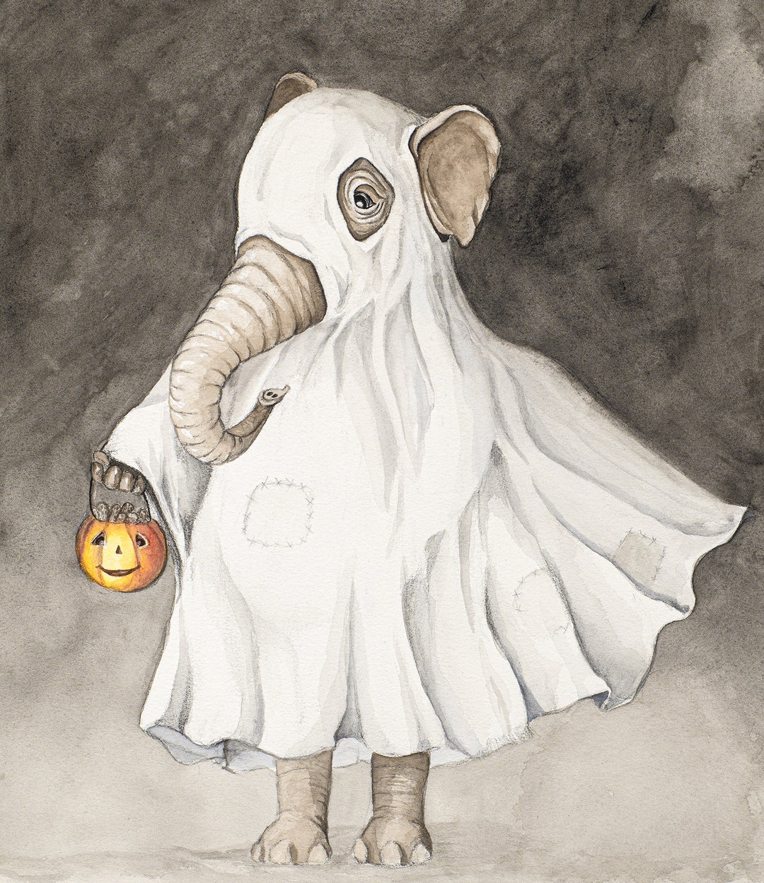 Boo, or 11'x14" Giclee Print of an Original Watercolor Elephant Dressed ...