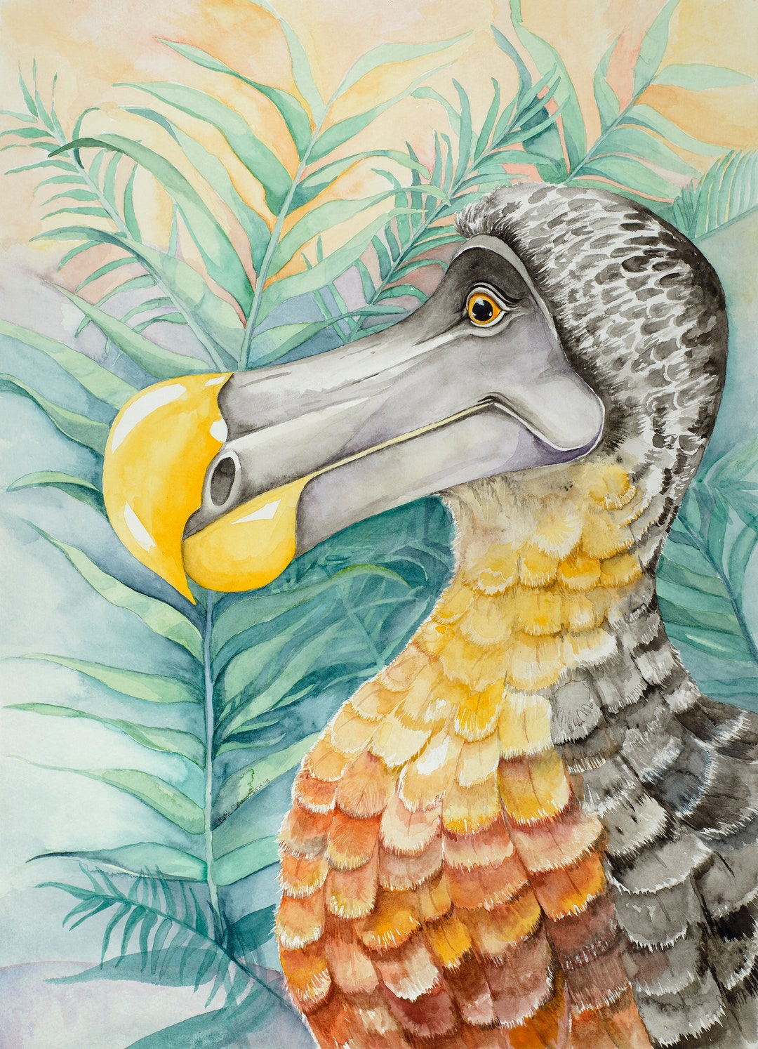 The Dodo, Original Whimsical Watercolor Painting, Framed in a Wooden ...