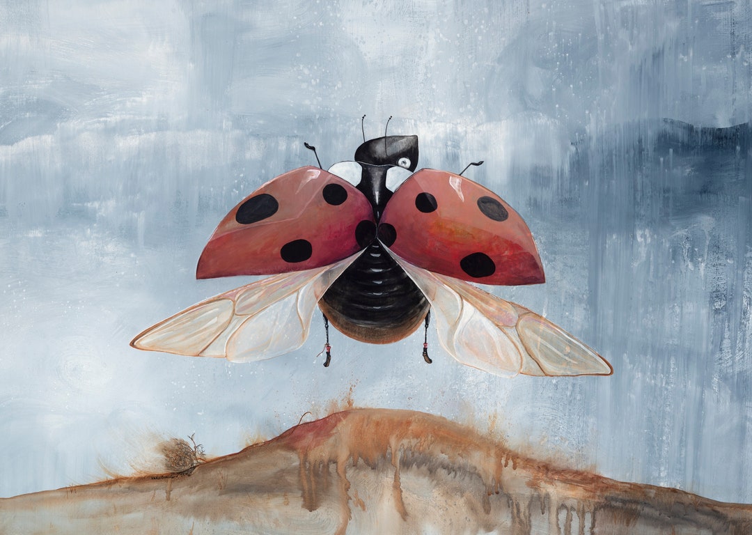 Almost Tethered, Original Mixed Media Watercolor Painting of Ladybug ...