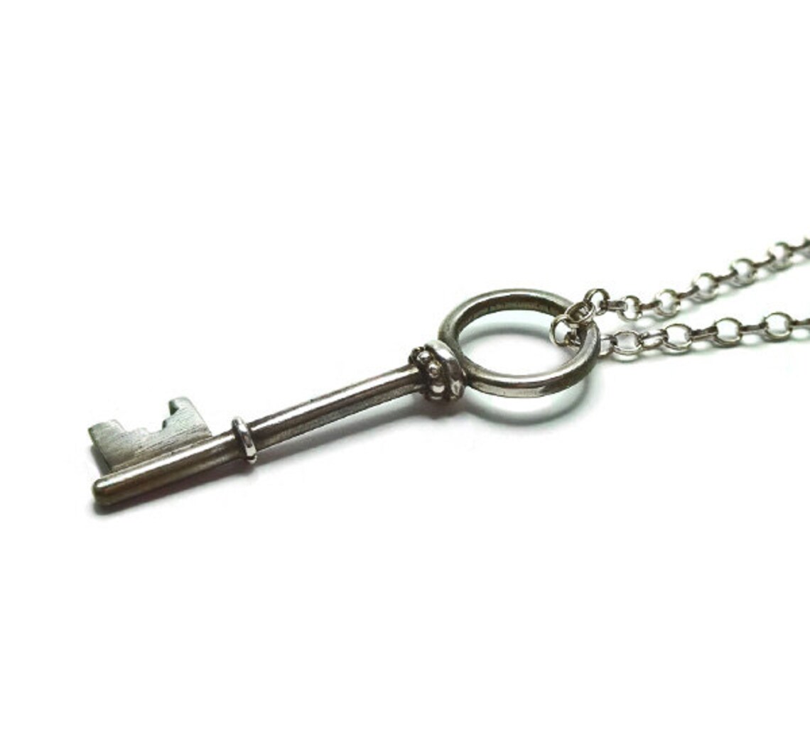 Sterling Silver Skeleton Key Charm Necklace | Etsy