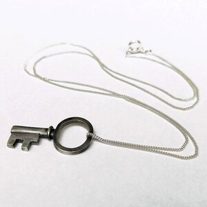 Sterling Silver Tiny Antique Key Charm Necklace - Etsy