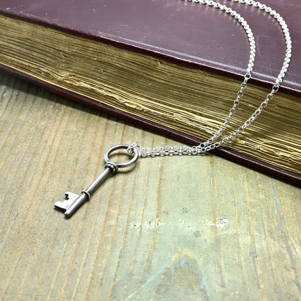 Sterling Silver Skeleton Key Charm Necklace | Etsy