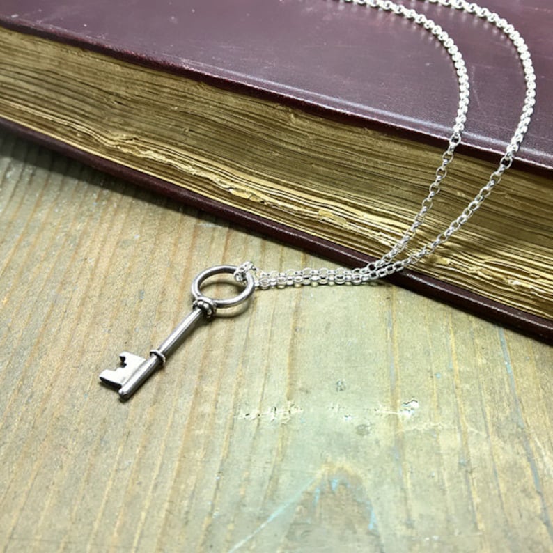 Sterling Silver Skeleton Key Charm Necklace | Etsy