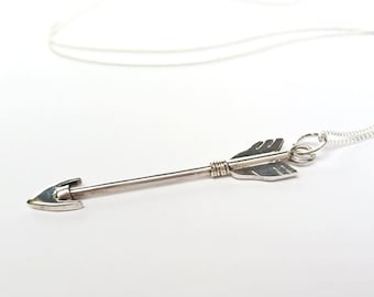 Large Arrow Pendant Necklace, Archer Pendant, Antique Silver Arrow ...