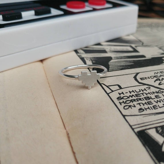 Sterling Silver 8 Bit Heart Ring Geek Gamer Zelda - Etsy