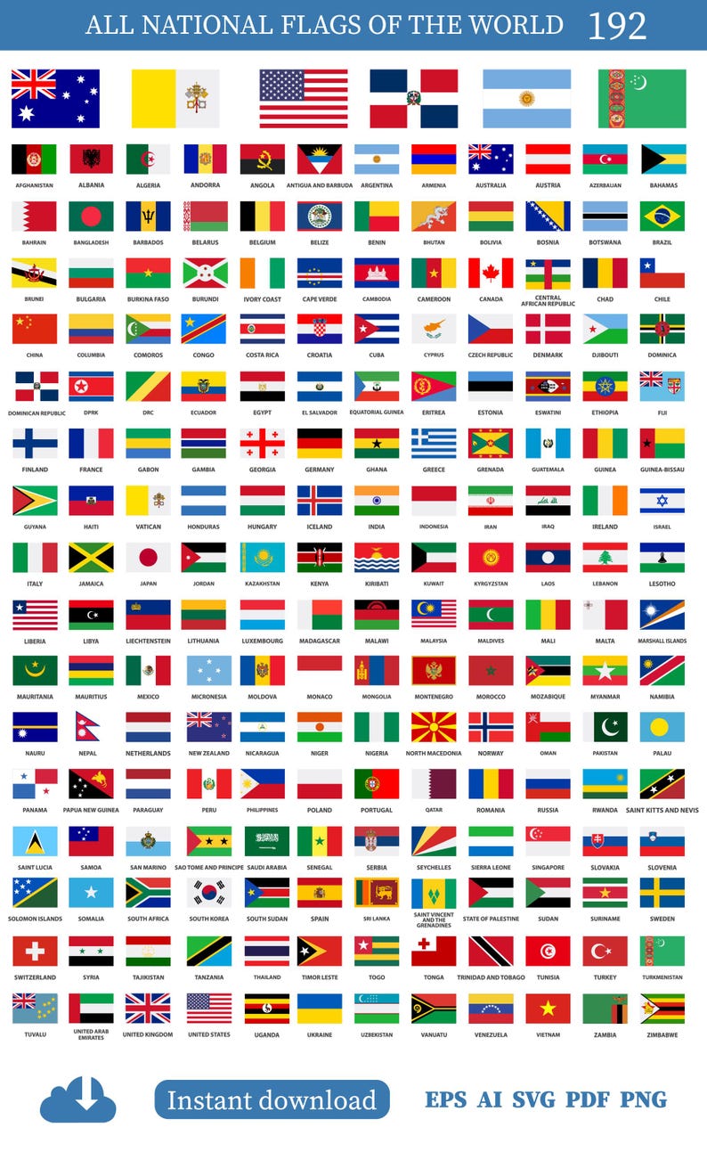 World Map Flags Clipart, Vector Files (eps, Pdf, Svg, Png) - Etsy