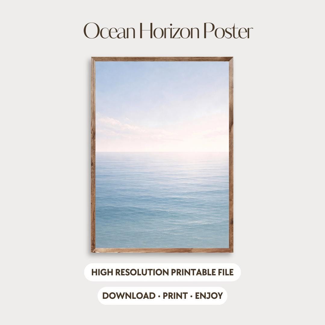 Ocean Horizon Printable Wall Art, Minimal Coastal Poster, Scandinavian ...