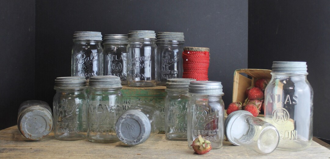12 Vintage Ball, Atlas, Brockway, Clear-vu Canning Jars Pints, 1/2 Pint ...
