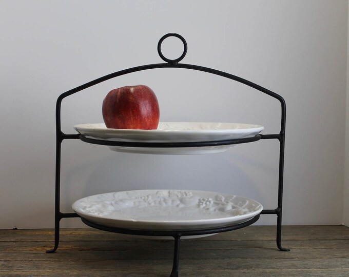 Vintage Wrought Iron 2 Tiered Pie Stand Plate Holder Display Rack ...