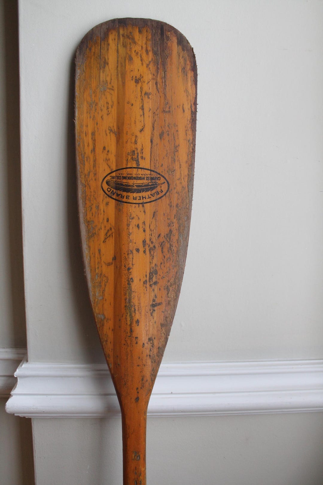Vintage Aged Feather Brand Wood Oar Lake House Decor Canoe Wood Paddle ...