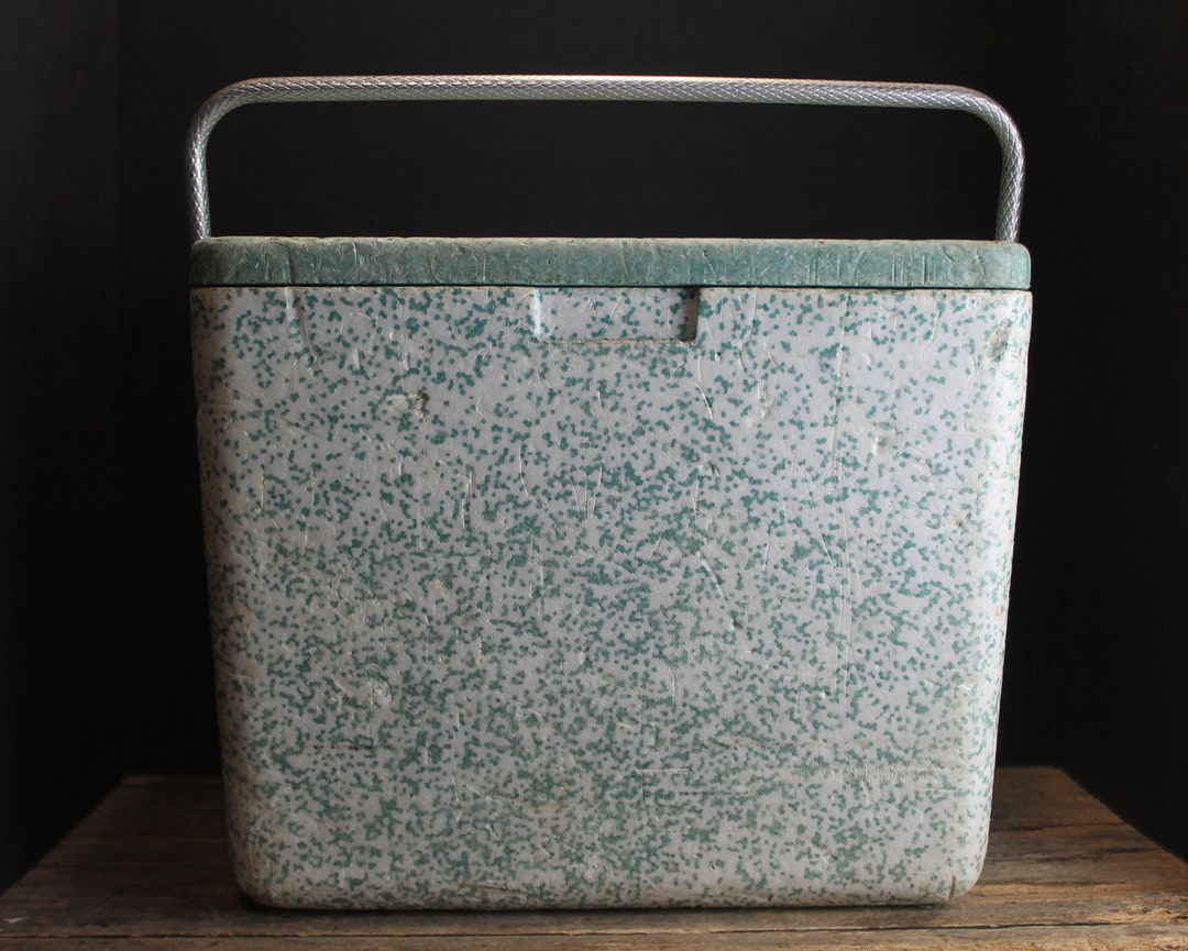 Vintage 1970s Styrofoam Cooler With Aluminum Handle Green and White ...