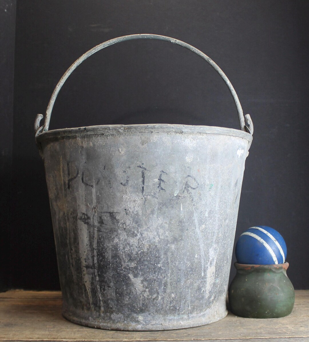 Vintage Heavy Duty Mason's Plaster Bucket Galvanized Bucket Barn Bucket ...