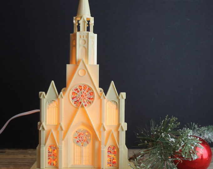 Vintage Raylite Plastic Church With Light and Music Box Playing Silent ...