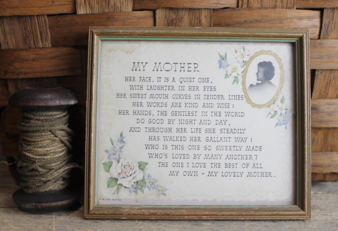 Vintage Very Sweet Buzza Motto Print My Mother Poem Framed - Etsy