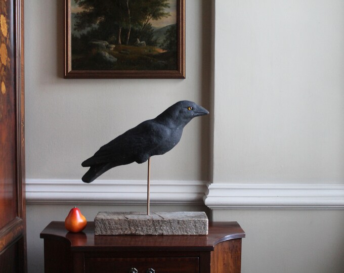 Antique Papier Mache Crow With Glass Eyes on Stand Primitive Autumn ...