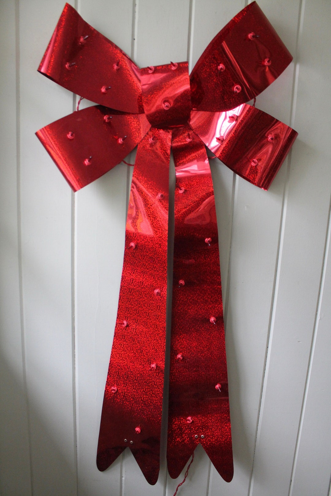 Vintage Big Red Bow 4 Foot Lighted Red Glittered Holographic Bow ...