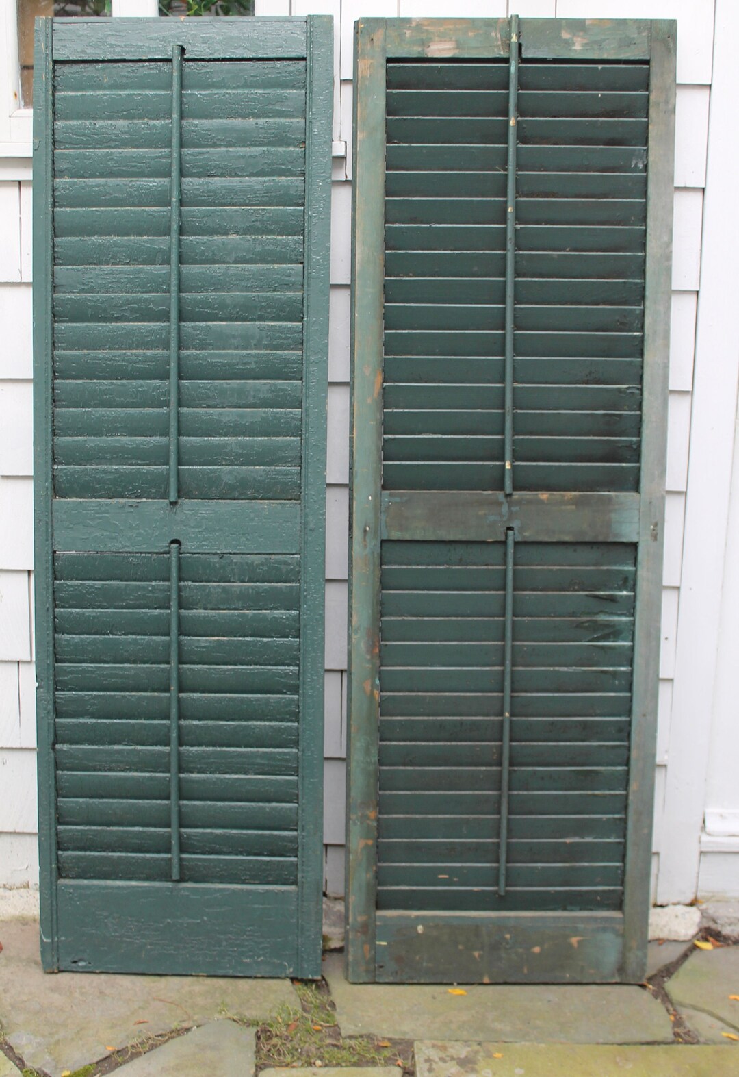 Pair of 56 Antique Wood Shutters // Old Green Paint // - Etsy